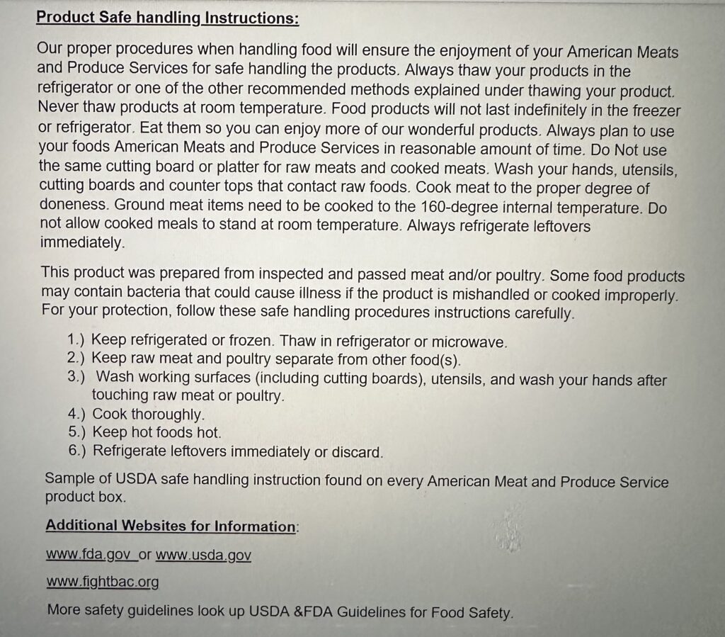 Product Safe Handling Safety Guide: | American Meat Services